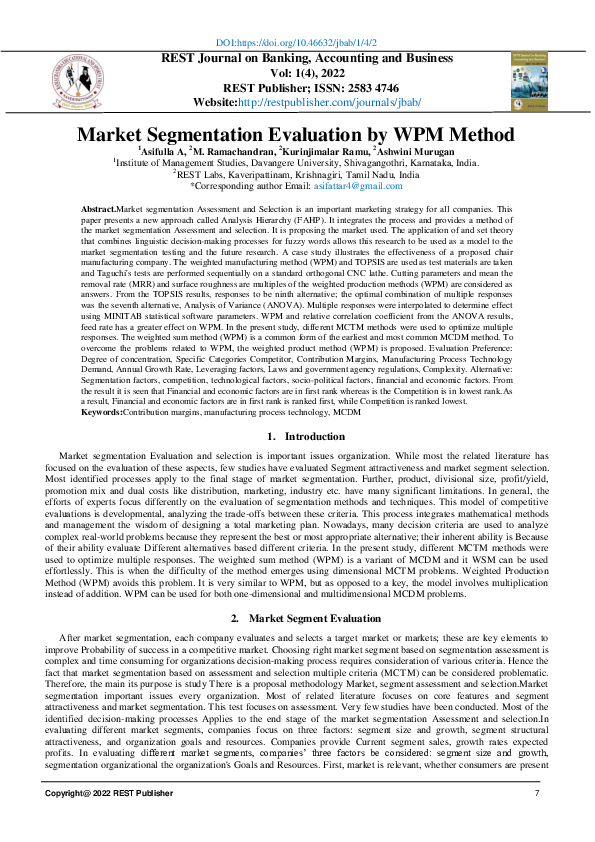 (PDF) Market Segmentation Evaluation by WPM Method
