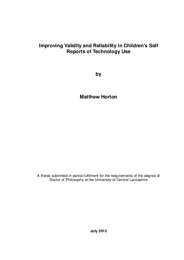 (PDF) Improving Validity and Reliability in Children’s Self Reports of Technology Use