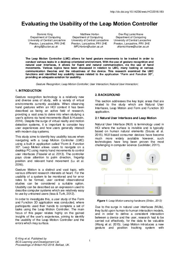 (PDF) Evaluating the Usability of the Leap Motion Controller
