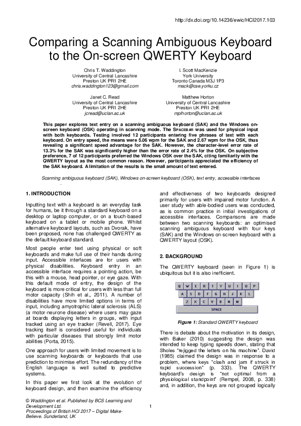 (PDF) Comparing a Scanning Ambiguous Keyboard to the On-screen QWERTY ...