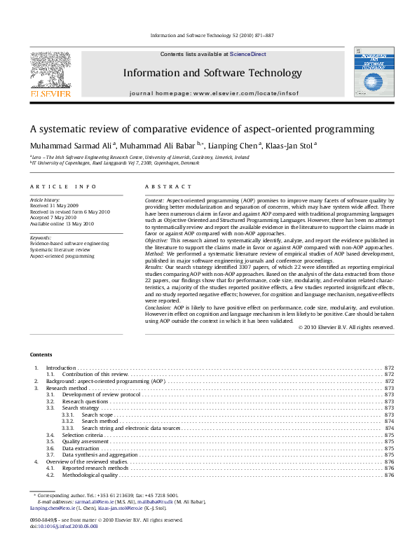 (PDF) A systematic review of comparative evidence of aspect-oriented programming