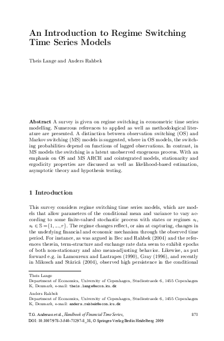 (PDF) An Introduction to Regime Switching Time Series Models