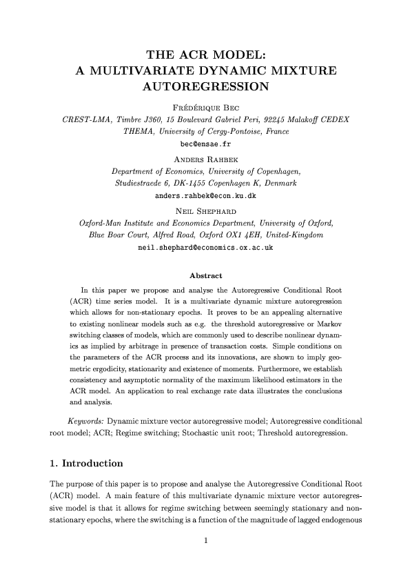 (PDF) The ACR Model: A Multivariate Dynamic Mixture Autoregression*