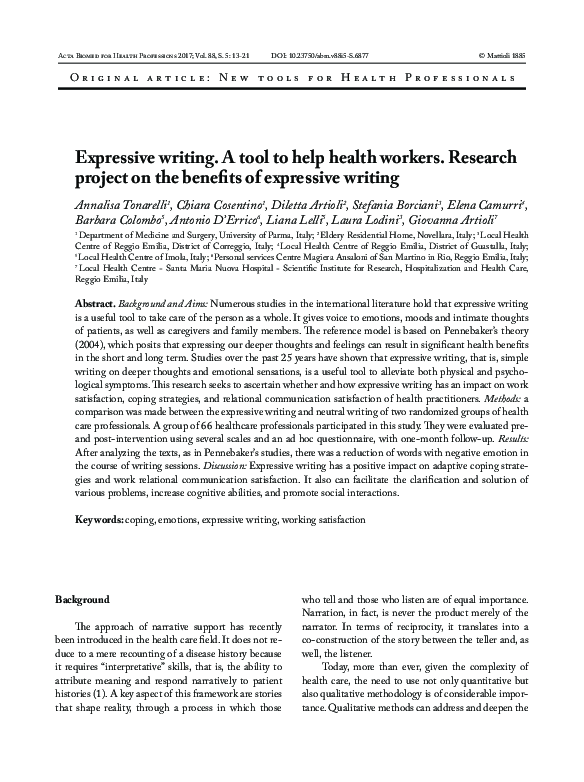 (PDF) Expressive writing. A tool to help health workers. Research ...