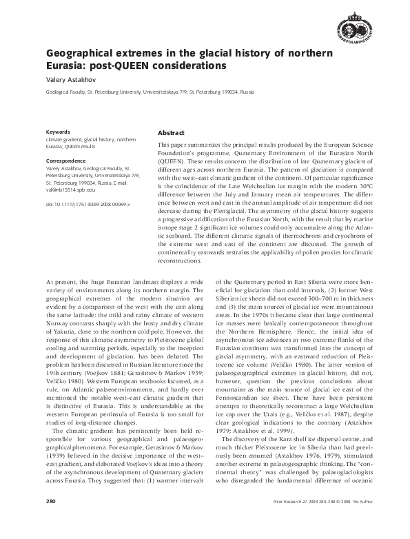 (PDF) Geographical extremes in the glacial history of northern Eurasia ...