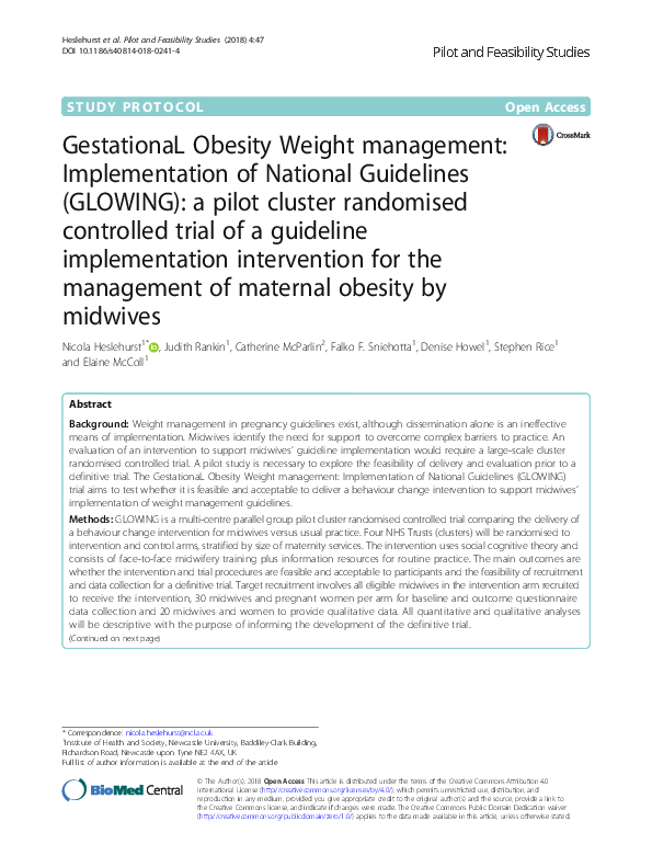 (PDF) GestationaL Obesity Weight management: Implementation of National ...
