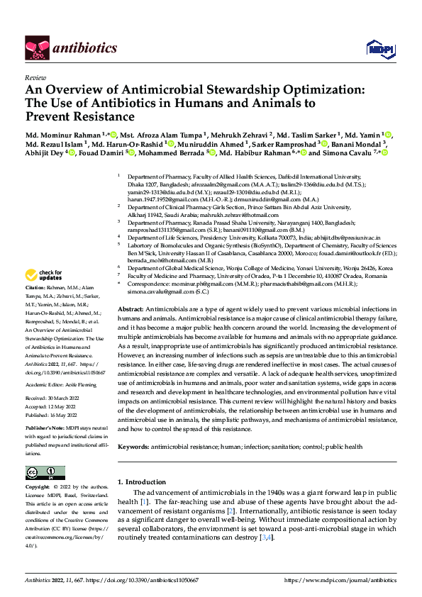 (PDF) An Overview of Antimicrobial Stewardship Optimization: The Use of Antibiotics in Humans ...