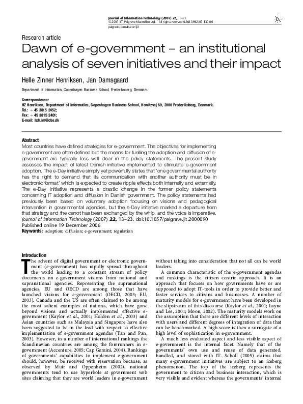 (PDF) Dawn of E-Government – an Institutional Analysis of Seven ...