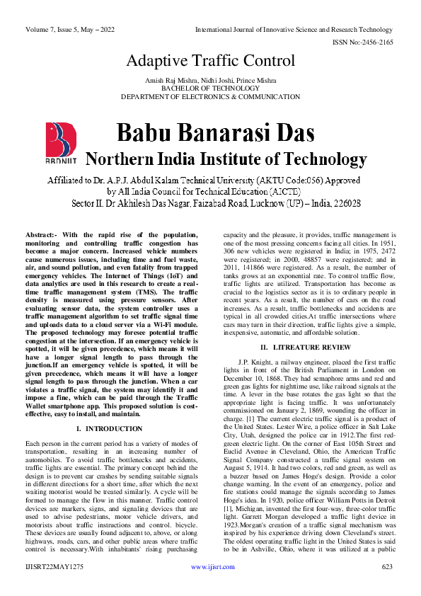 Pdf Adaptive Traffic Control