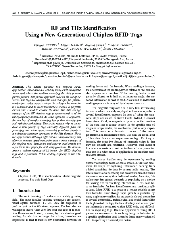 (PDF) RF and THz identification using a new generation of chipless RFID ...