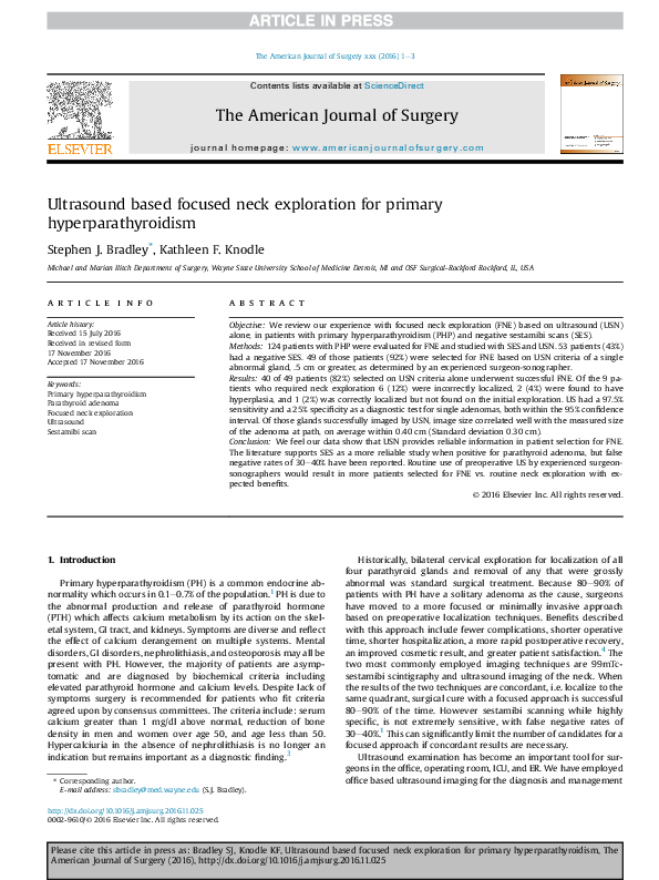 (PDF) Ultrasound based focused neck exploration for primary ...