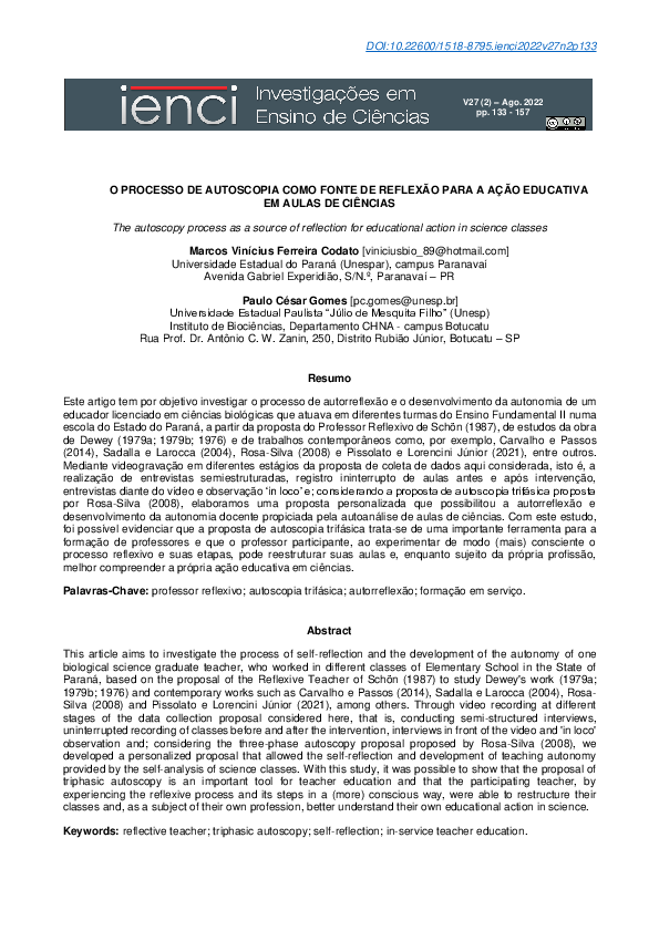 (PDF) Processo De Autoscopia Como Fonte De Reflexão Para a Ação ...