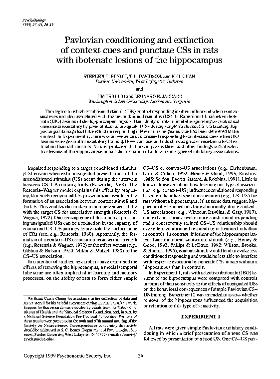 (PDF) Pavlovian conditioning and extinction of context cues and ...