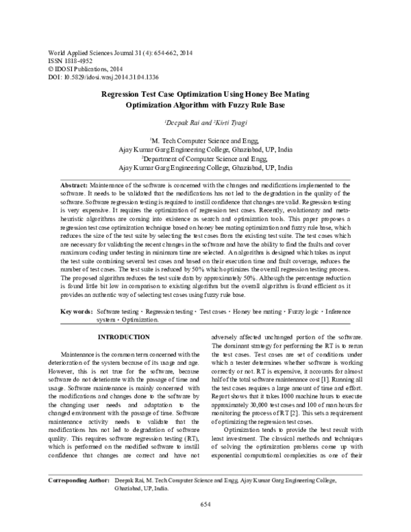 Pdf Regression Test Case Optimization Using Honey Bee Mating Optimization Algorithm With Fuzzy