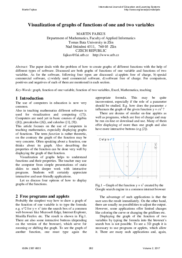 (PDF) Visualization of Graphs of Functions of One and Two Variables