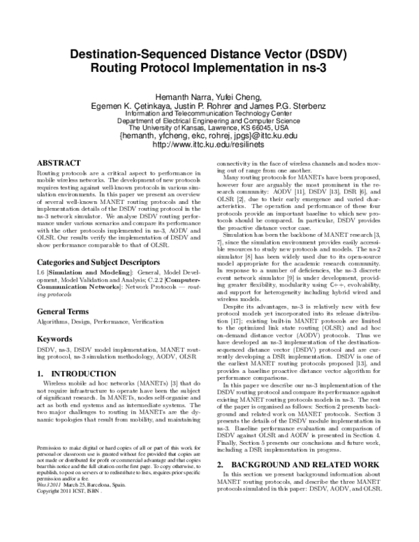 Destination-Sequenced Distance Vector (DSDV) Routing Protocol ...