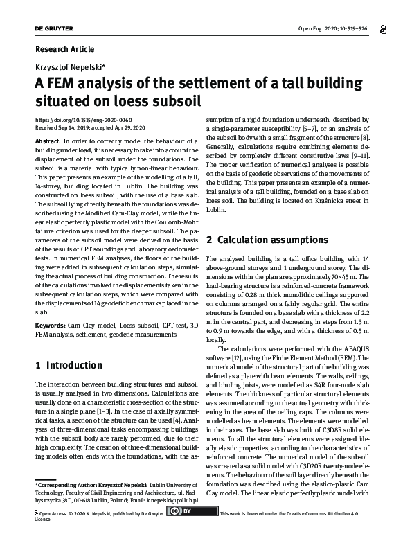 (PDF) A FEM analysis of the settlement of a tall building situated on ...