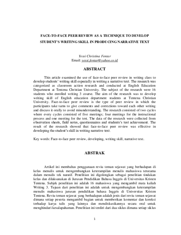 (PDF) Face-to-Face Peer Review as a Technique to Develop Students ...
