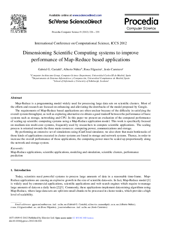 (PDF) Dimensioning Scientific Computing Systems to Improve Performance of Map-Reduce based ...