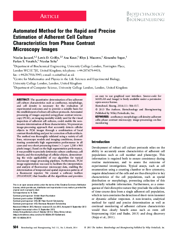 (PDF) Automated method for the rapid and precise estimation of adherent ...