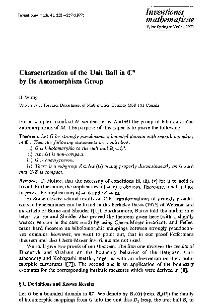 (PDF) Characterization of the unit ball in ? n by its automorphism group