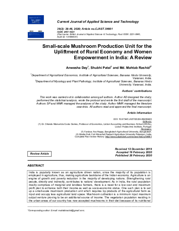 (PDF) Small-scale Mushroom Production Unit for the Upliftment of Rural ...