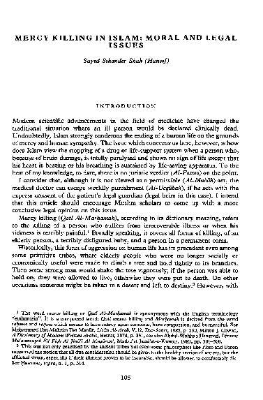 (PDF) Mercy Killing in Islam: Moral and Legal Issues