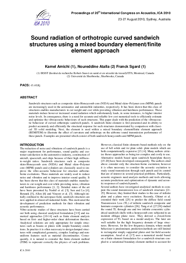 (PDF) Sound radiation of orthotropic curved sandwich structures using a mixed boundary element ...