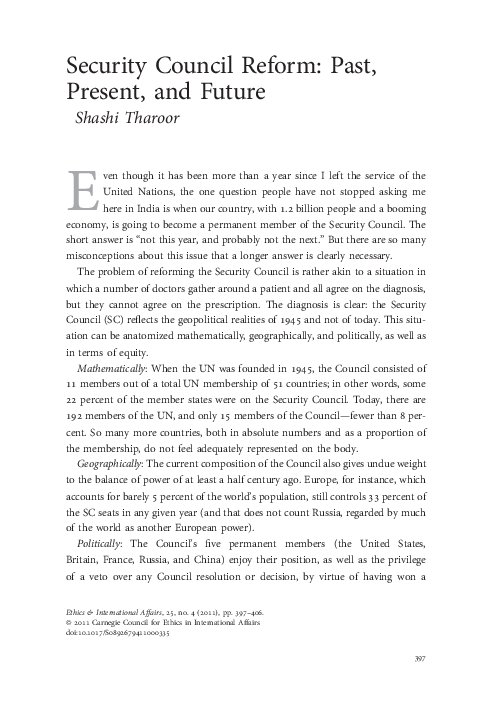 (PDF) Security Council Reform: Past, Present, and Future