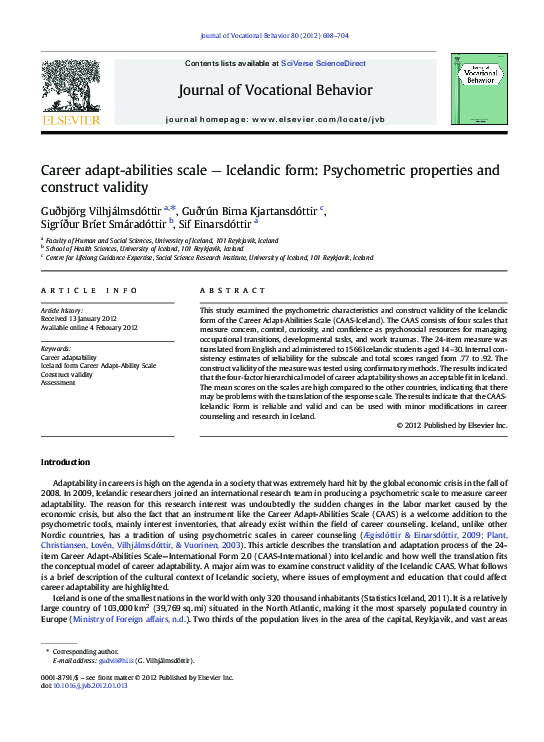 (PDF) Career adapt-abilities scale — Icelandic form: Psychometric ...