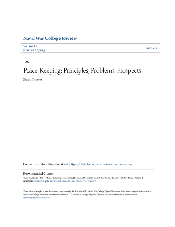 (PDF) Peace-Keeping: Principles, Problems, Prospects