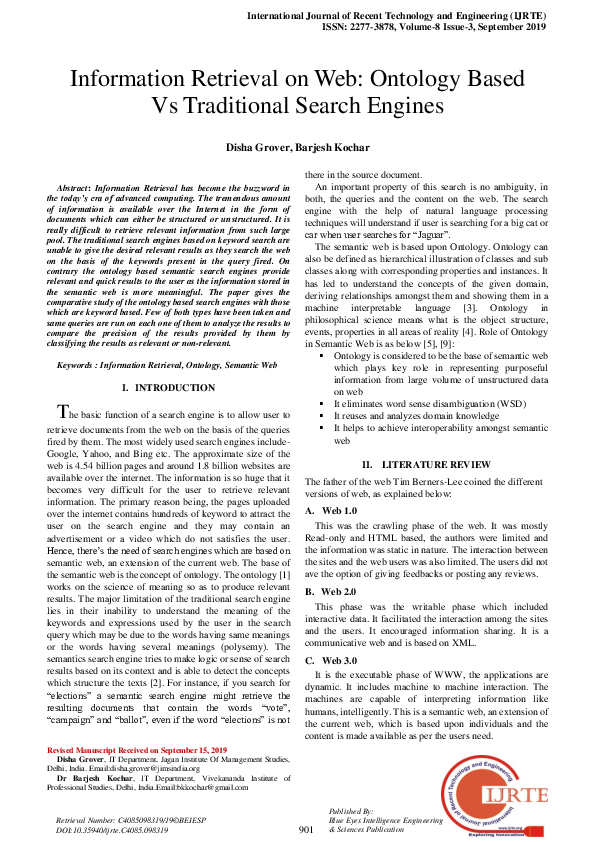 (PDF) Information Retrieval on Web: Ontology based Vs Traditional ...