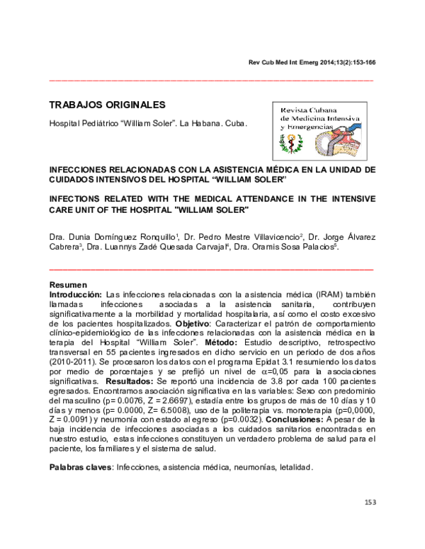 (PDF) Infecciones relacionadas con la asistencia médica en la unidad de ...