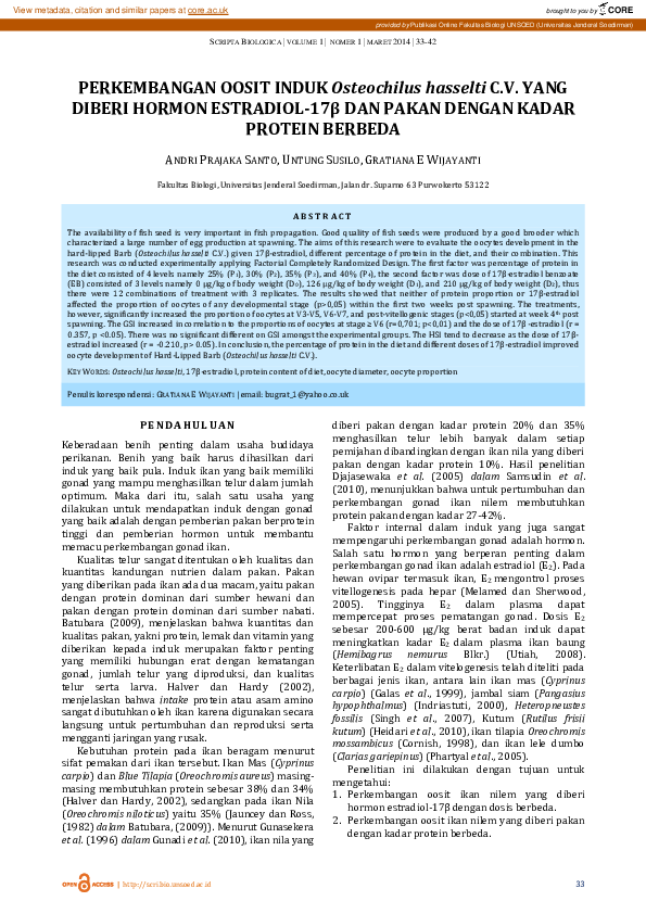 (PDF) PERKEMBANGAN OOSIT INDUK Osteochilus hasselti C.V. YANG DIBERI ...