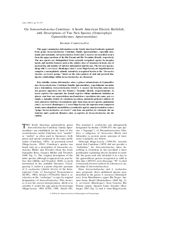 (PDF) OnSternarchorhynchusCastelnau: A South American Electric ...