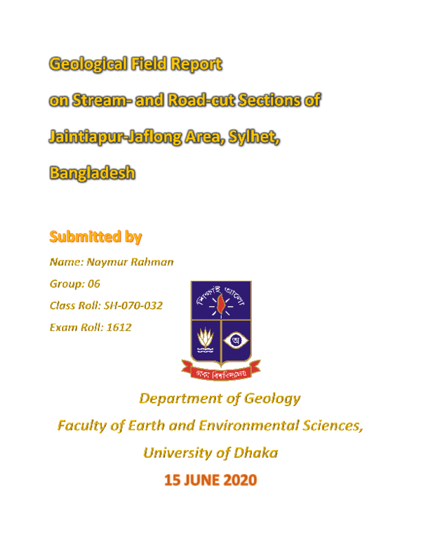 (PDF) Geological Field Report on Jaintiapur-Jaflong Area