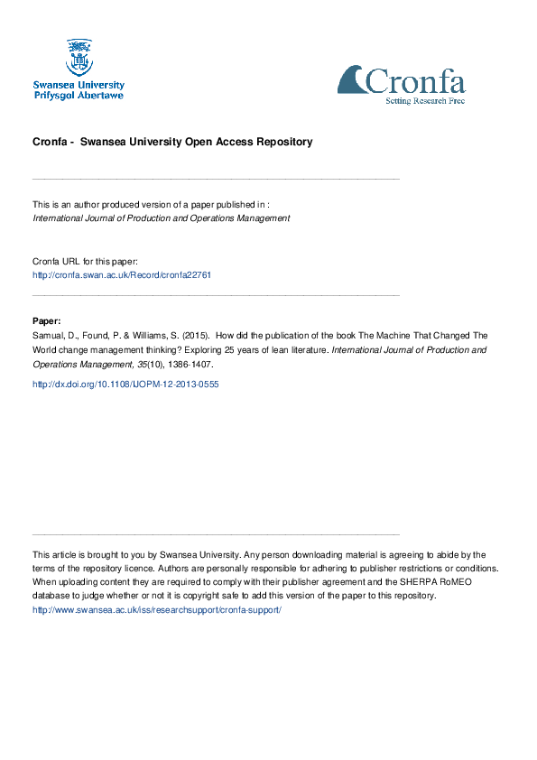 (PDF) How did the publication of the book The Machine That Changed The ...