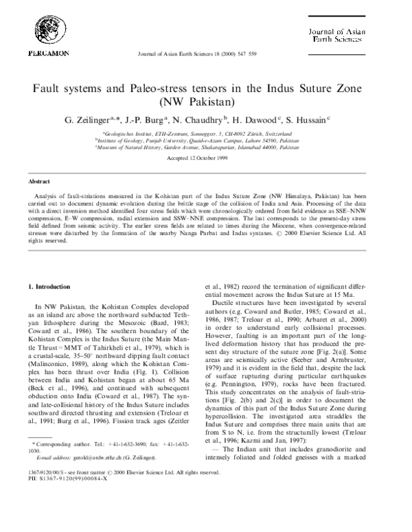 Pdf Fault Systems And Paleo Stress Tensors In The Indus Suture Zone Nw Pakistan