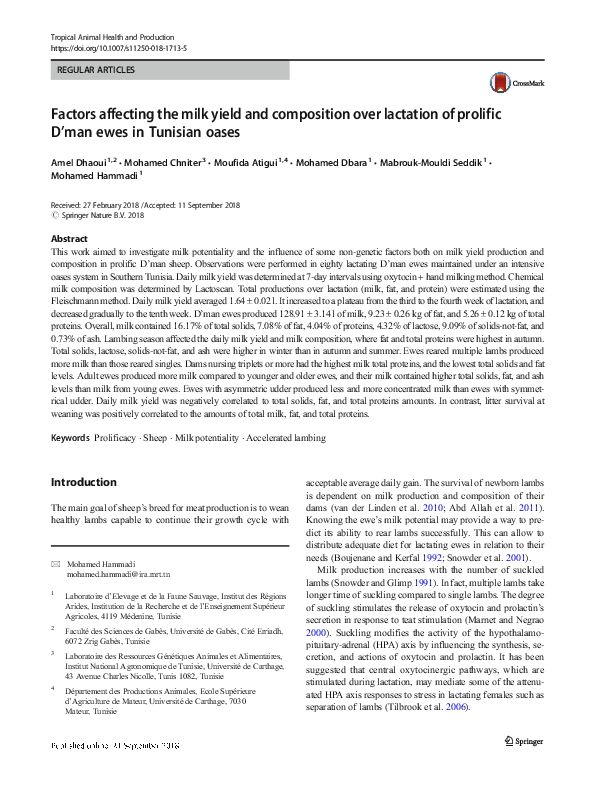 (PDF) Factors affecting the milk yield and composition over lactation ...