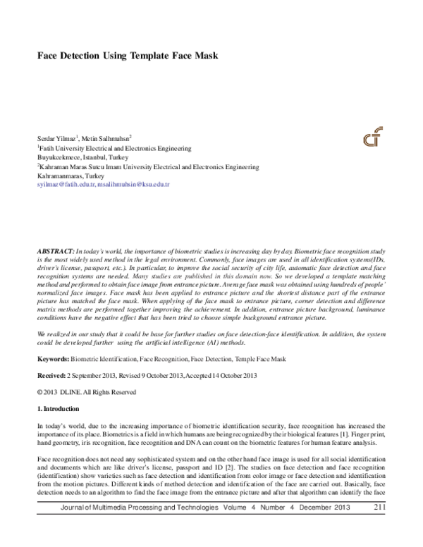 (PDF) Face Detection Using Template Face Mask (PDF) Face Detection Using Template Face Mask