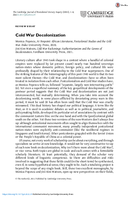 (PDF) Cold War Decolonization