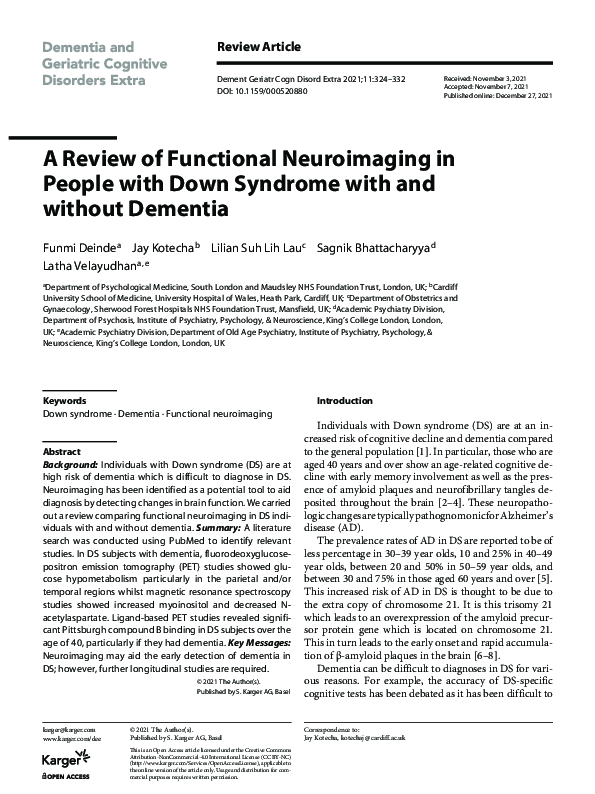(PDF) Neuroimaging in Down Syndrome and Dementia