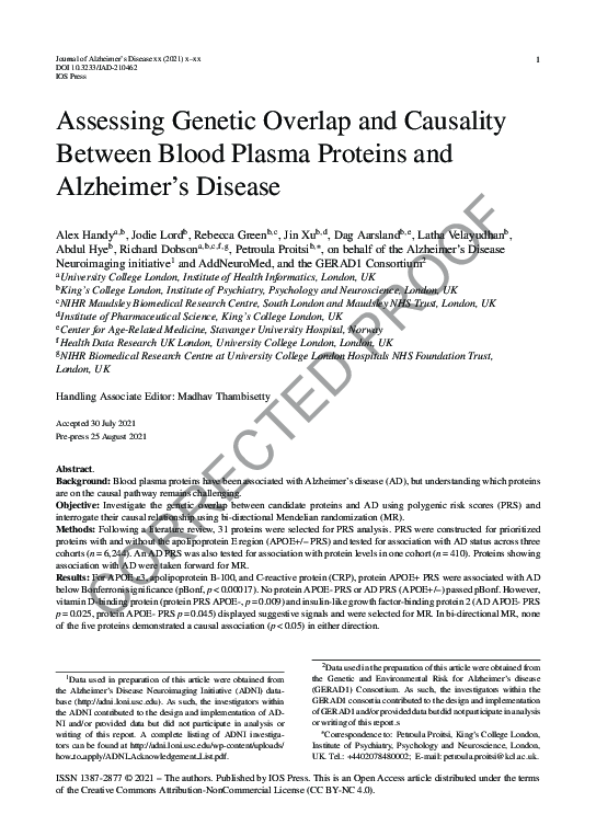 (PDF) Assessing genetic overlap and causality between blood plasma ...