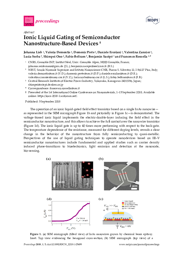 (PDF) Ionic Liquid Gating of Semiconductor Nanostructure-Based Devices