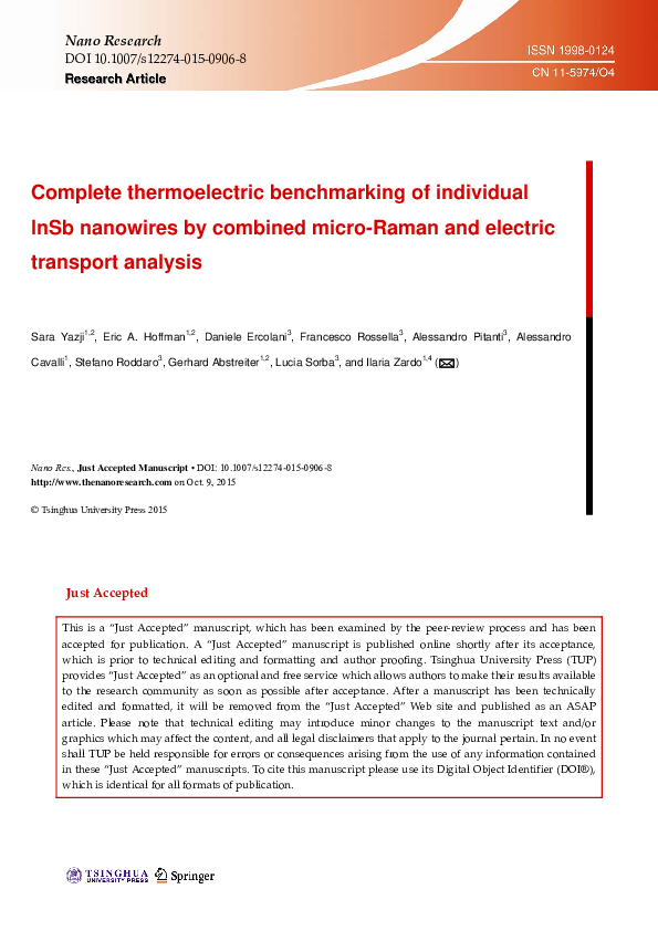 Complete thermoelectric benchmarking of individual InSb nanowires using ...