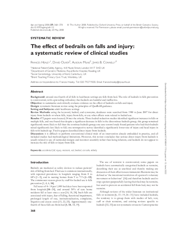 (PDF) The effect of bedrails on falls and injury: a systematic review ...