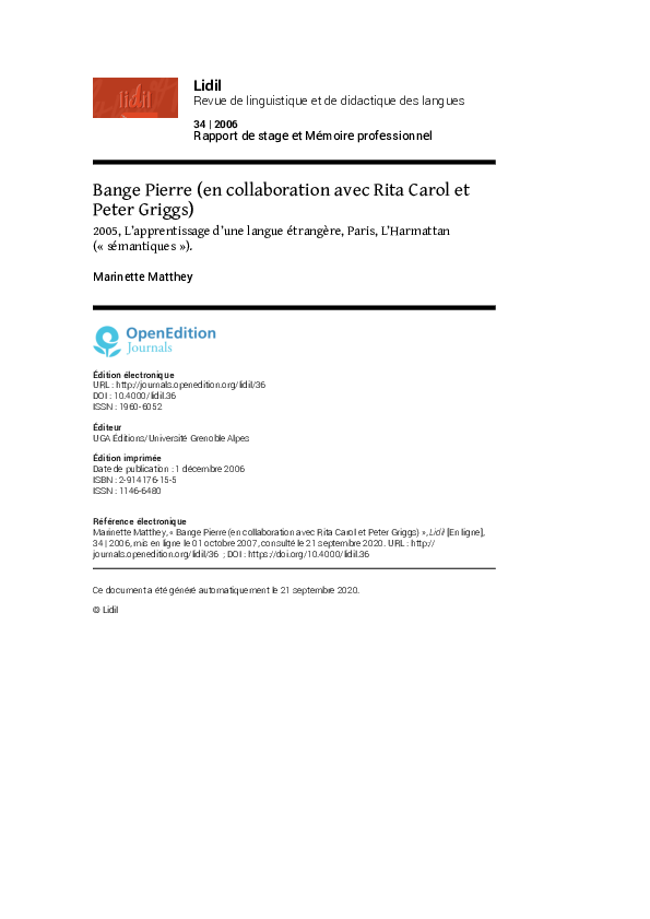 (PDF) Bange Pierre (en collaboration avec Rita Carol et Peter Griggs)