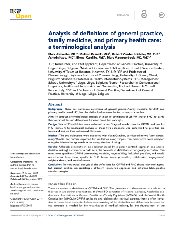 (PDF) Analysis of definitions of General Practice/Family Medicine and ...