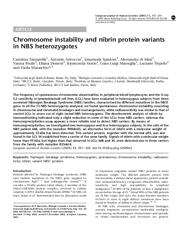 (PDF) Chromosome instability and nibrin protein variants in NBS ...