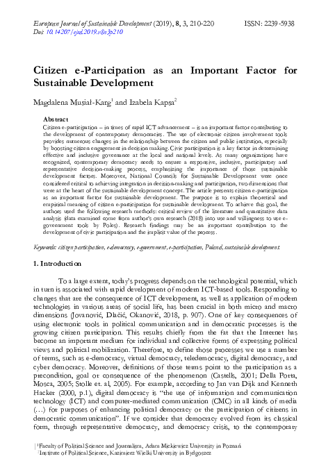 (PDF) Citizen e-Participation as an Important Factor for Sustainable ...
